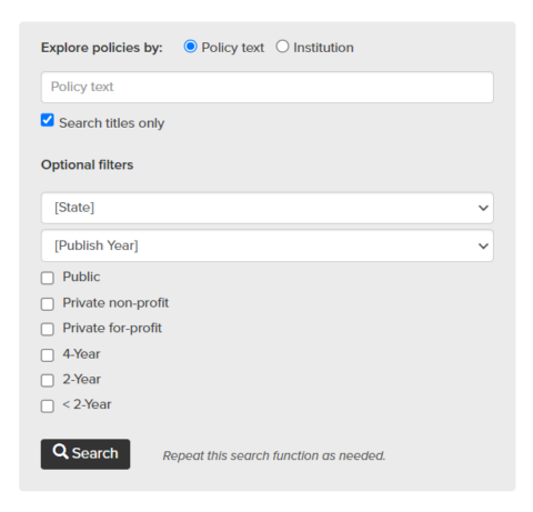 Policy Central – Higher Ed policy database tool – CollegeSource